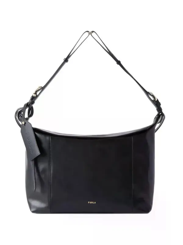 Furla Leather Shoulder Bag With Logo Print And Gold-tone Hardware - Black