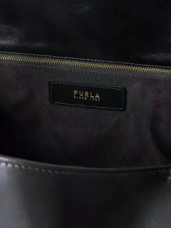 Furla Leather Shoulder Bag With Logo Print And Gold-tone Hardware - Black