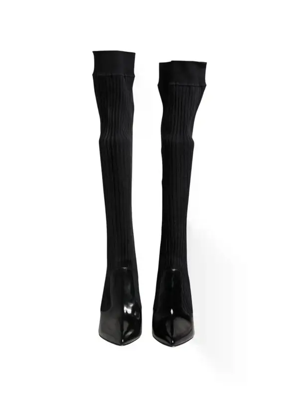 Dolce & Gabbana Leather Ribbed-knit Boots - Black