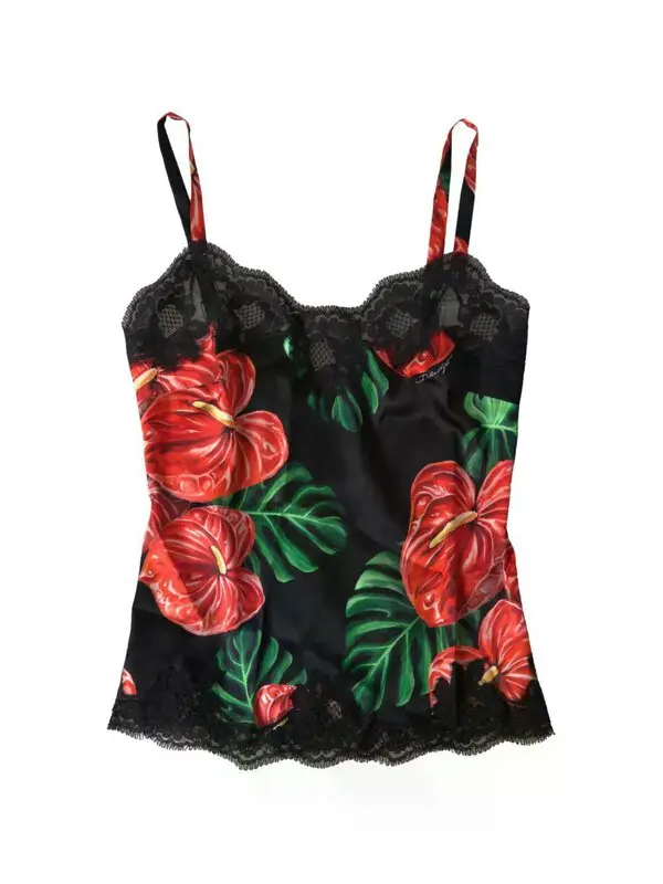 Dolce & Gabbana Floral-print Lace-trim Camisole - Black