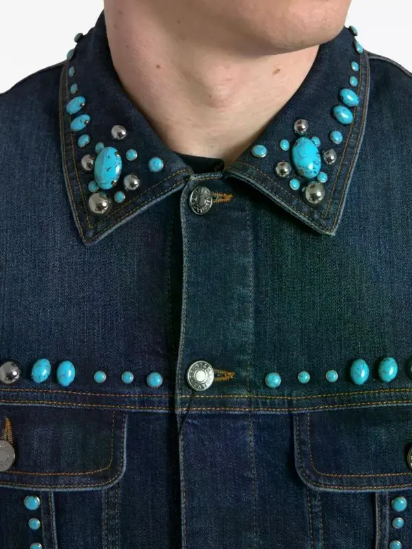 Dolce & Gabbana Turquoise-embellished Studded Denim Jacket