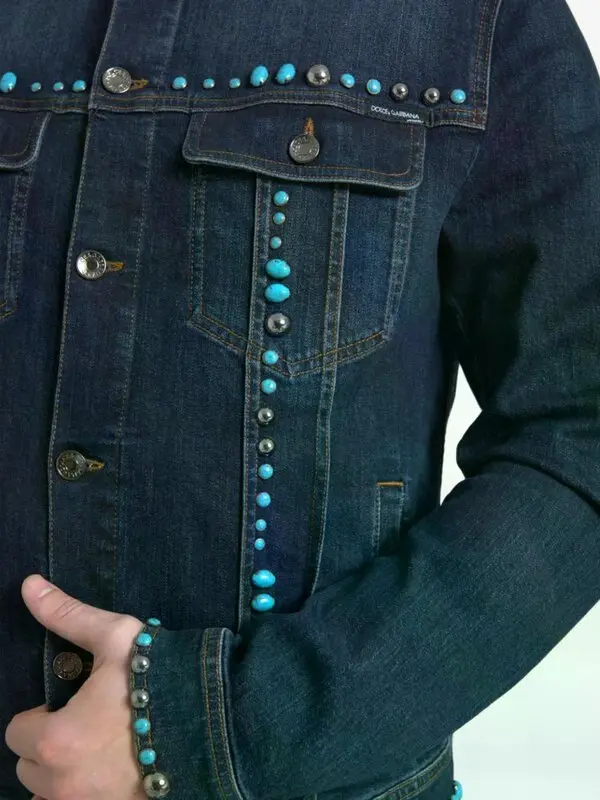 Dolce & Gabbana Turquoise-embellished Studded Denim Jacket