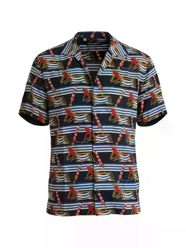 Dolce & Gabbana Beach-chair Print Striped Shirt - Blue