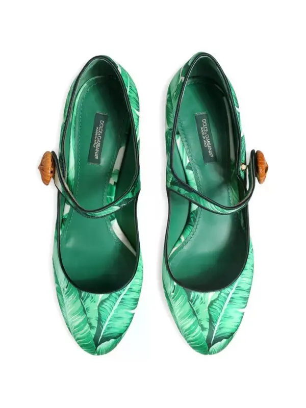 Dolce & Gabbana Leaf-print Wicker-heel Pumps