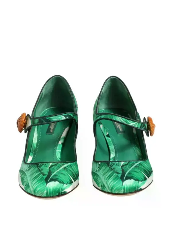 Dolce & Gabbana Leaf-print Wicker-heel Pumps