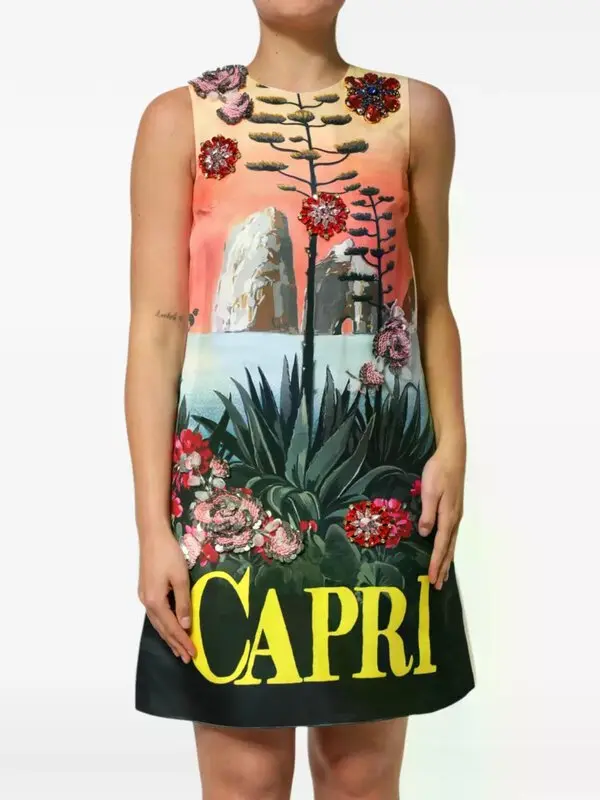 Dolce & Gabbana Graphic-print Crystal-embellished Mini Dress