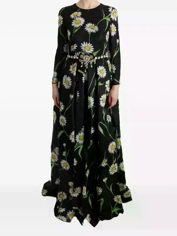 Dolce & Gabbana Daisy-print Silk Dress - Black