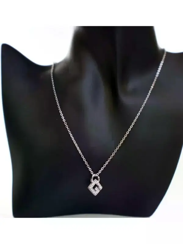 Givenchy 20th Century Plated G Logo Rhinestone Pendant Necklace Costume Necklace - Silver