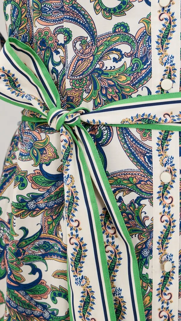 Shoshanna Alix Paisley Print Cotton Midi Dress With Ruffled Cuffs
