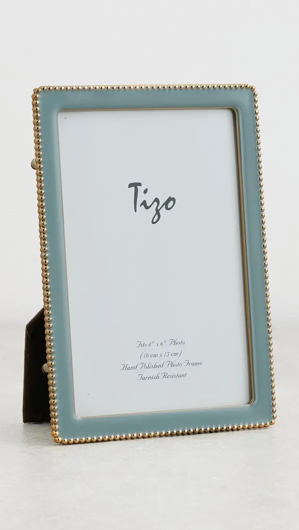 TIZO DESIGN Gold Plate Beaded Enamel Frame - Blue