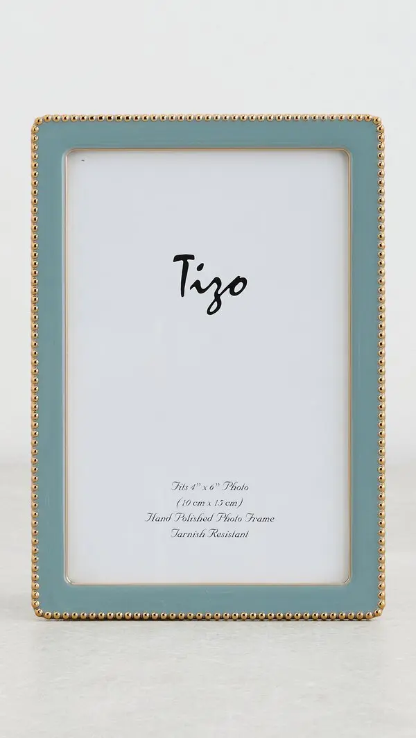 TIZO DESIGN Gold Plate Beaded Enamel Frame - Blue