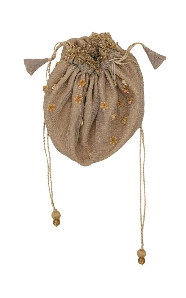 MERCI C'EST VINTAGE Embellished Silk Pouch With Drawstring