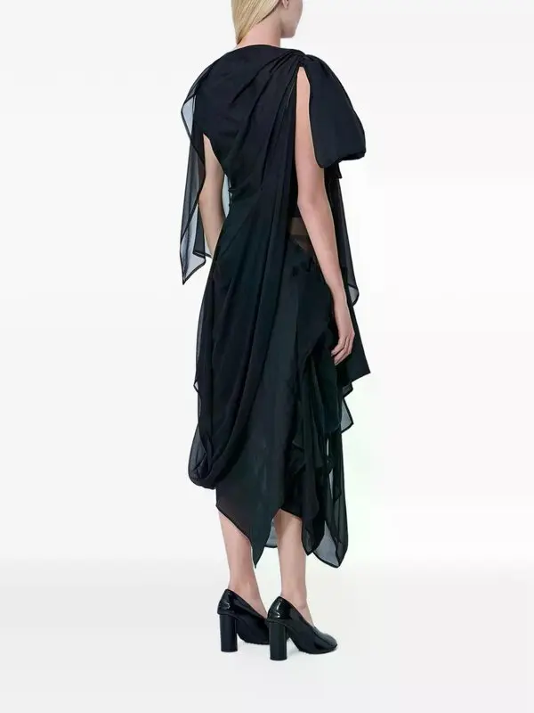 Yohji Yamamoto Asymmetric Layered-drape Midi Dress