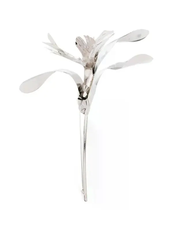 N°21 Floral Motif Sculptural Brooch - Silver