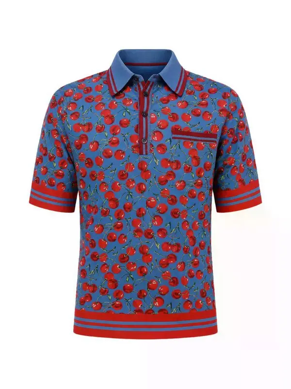Dolce & Gabbana Cherry-print Cotton Polo Shirt - Blue