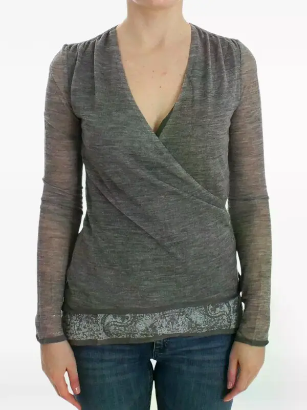 Ermanno Scervino Wrap-style V-neck Long Sleeve Top With Paisley Hem