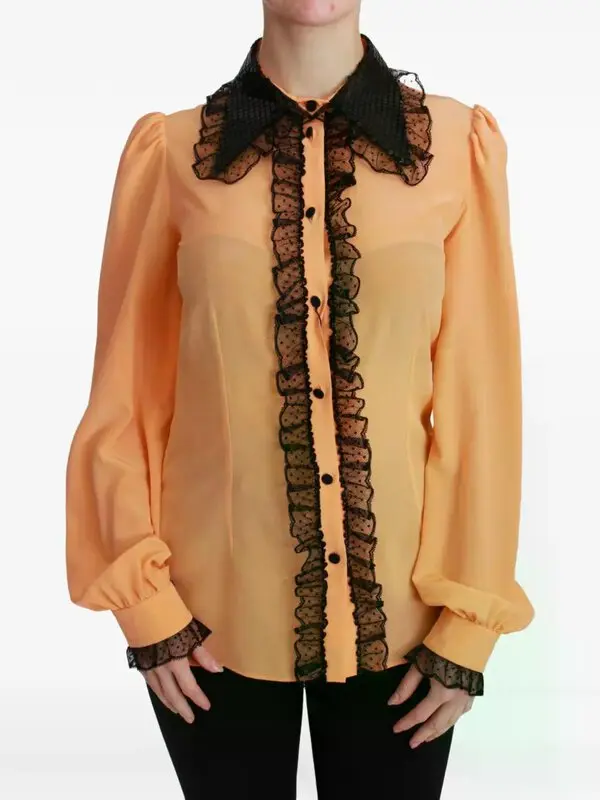 Dolce & Gabbana Ruffled Sequin-embellished Blouse - Orange