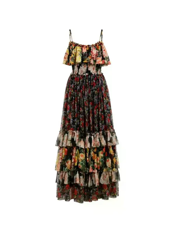 Dolce & Gabbana Floral-print Crystal Embellished Tiered Maxi Dress