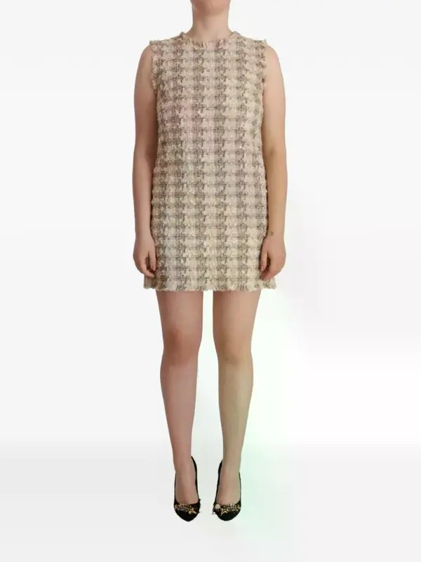 Dolce & Gabbana Frayed-edge Tweed Mini Dress - Neutrals