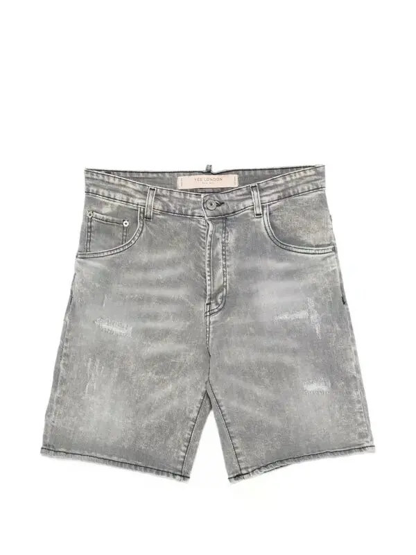 YES LONDON Acid-wash Distressed Denim Shorts