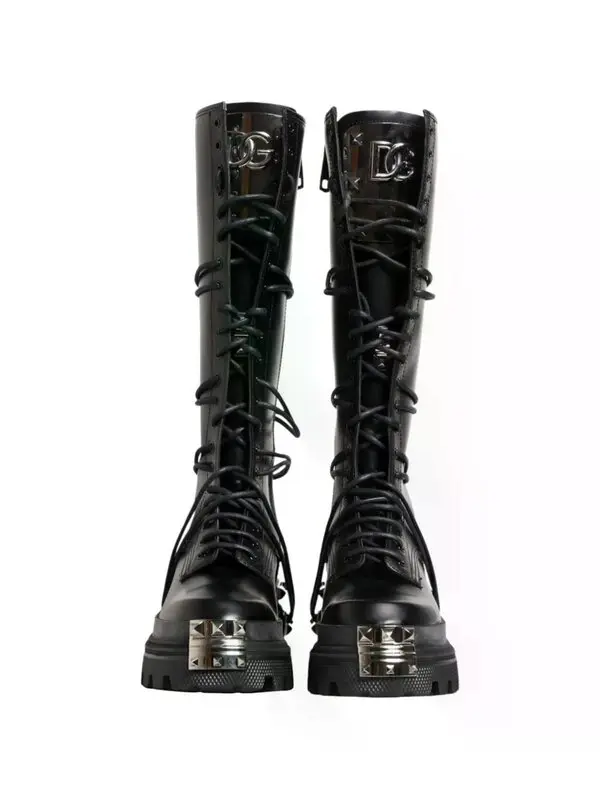 Dolce & Gabbana Logo-plaque Studded Combat Boots