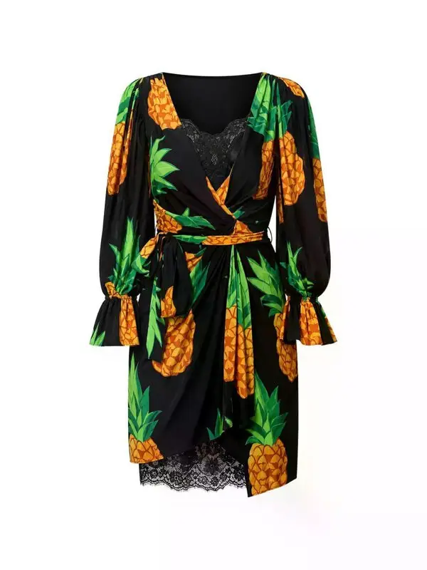 Dolce & Gabbana Pineapple-print Wrap Mini Dress - Black
