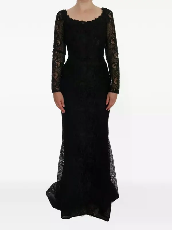 Dolce & Gabbana Floral-lace Long-sleeved Maxi Dress - Black