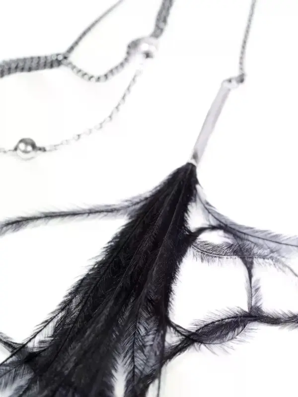 ANN DEMEULEMEESTER Feather-pendant Layered-chain Necklace