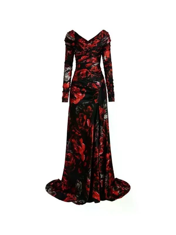 Dolce & Gabbana Floral-print Draped Maxi Gown