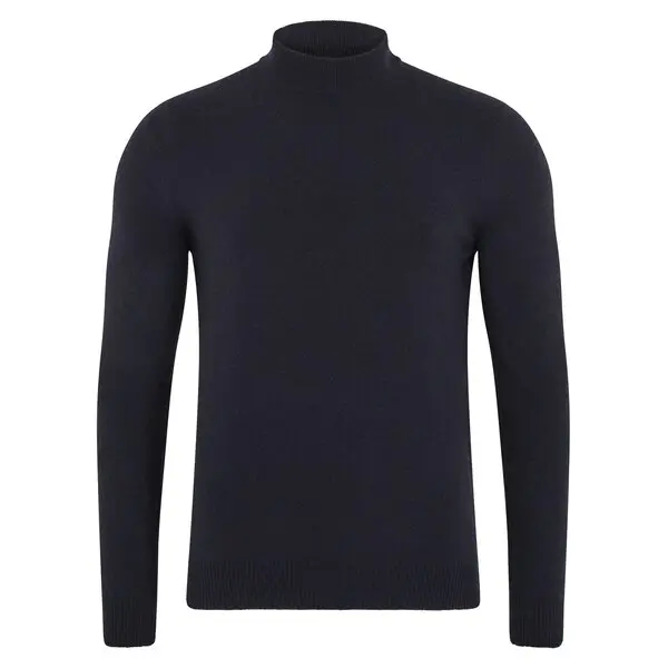 PAUL JAMES KNITWEAR Tristan Mock Neck Jumper In Fine Knit Merino Cashmere - Blue