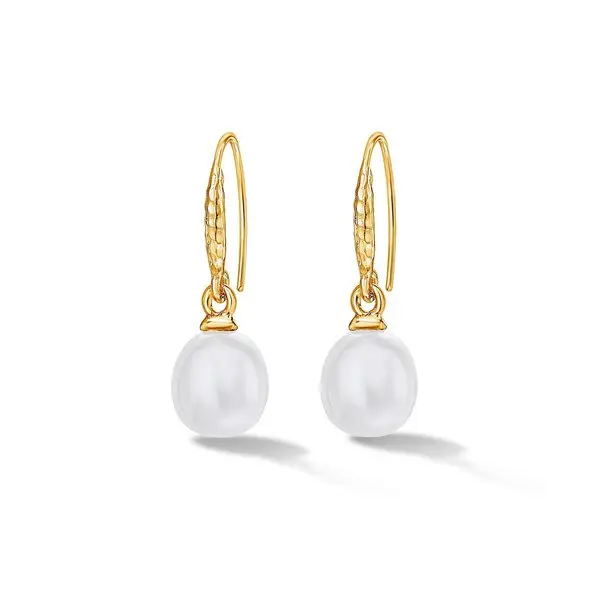 DOWER & HALL Oval White Pearl Drop Earrings - Gold
