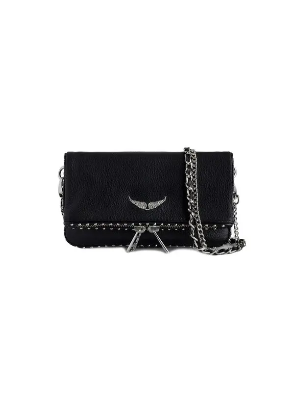 Zadig&Voltaire Studded Leather Clutch With Rhinestone Wings