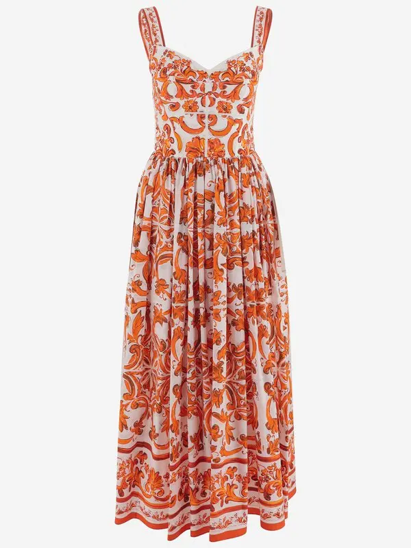 Dolce & Gabbana Long Cotton Poplin Dress With Majolica Print - Multi