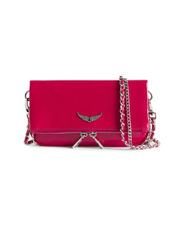 Zadig&Voltaire Vintage Effect Leather Pochette With Rhinestone Wings