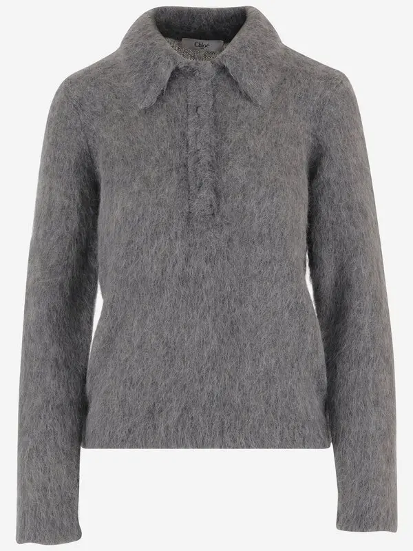 Chloé Alpaca Blend Polo Shirt With Brushed Finish