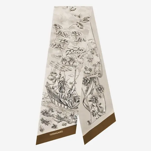 FERRAGAMO Silk Bandeau With Voyage Print - Beige