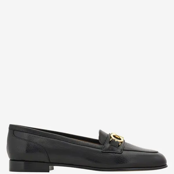FERRAGAMO Textured Leather Loafers With Gold-tone Loop Detail