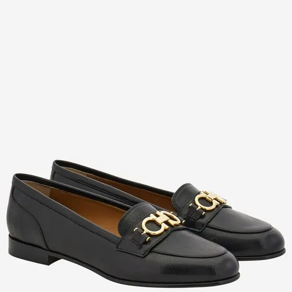 FERRAGAMO Textured Leather Loafers With Gold-tone Loop Detail