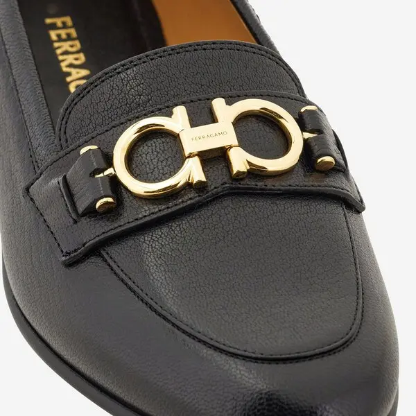 FERRAGAMO Textured Leather Loafers With Gold-tone Loop Detail