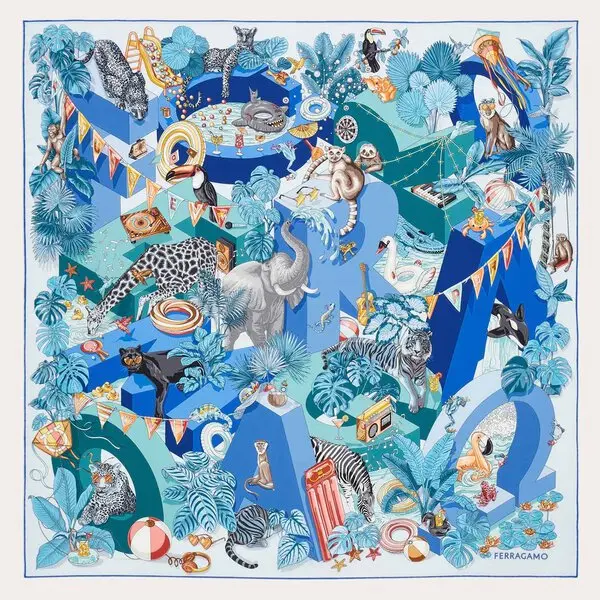 FERRAGAMO Jungle Party Print Silk Scarf