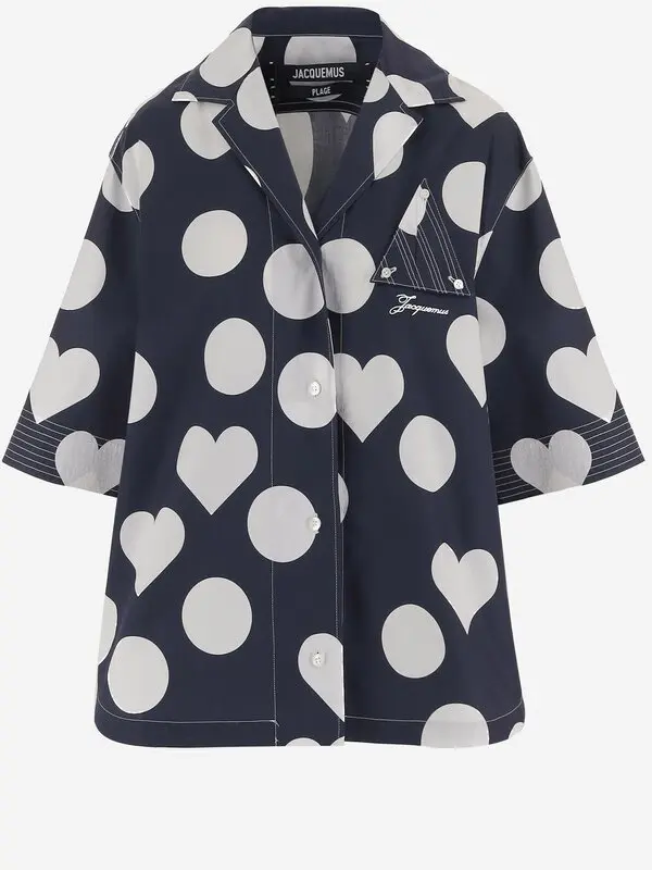Jacquemus Cotton Shirt With All Over Print - Navy
