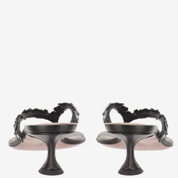Amina Muaddi Janis Leather Sandals With Floral Appliqu