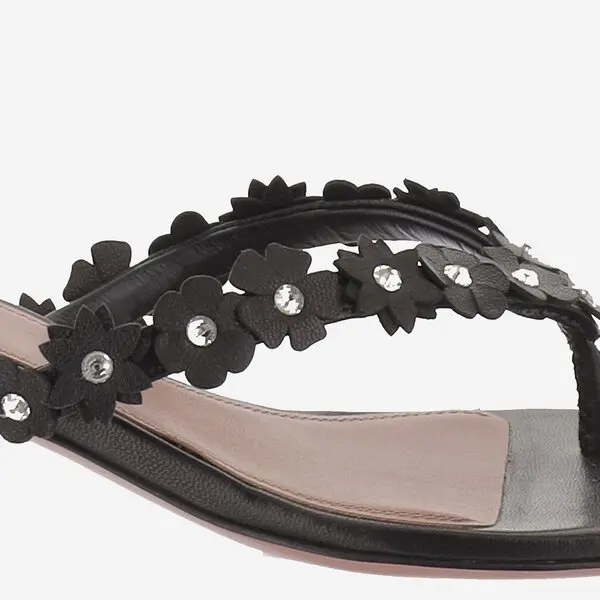 Amina Muaddi Janis Leather Sandals With Floral Appliqu