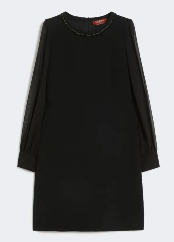 Max Mara Embellished Neck Dress With Sheer Sleeves