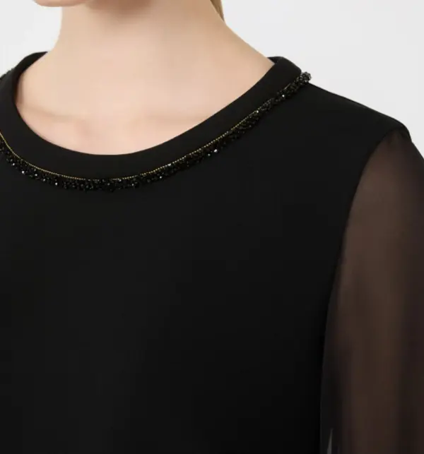 Max Mara Embellished Neck Dress With Sheer Sleeves