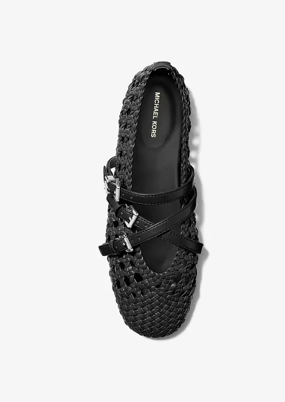 Michael Kors Woven Ballet Flats With Buckle Detailing