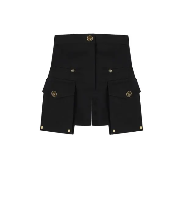 Elisabetta Franchi Cotton Shorts With Gold Logo Buttons - Black