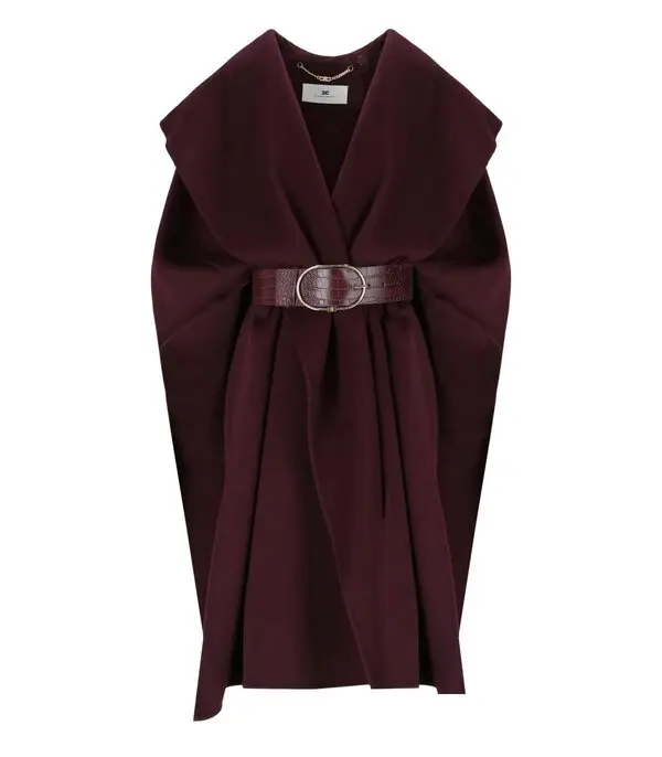 Elisabetta Franchi Merlot Belted Cape - Red