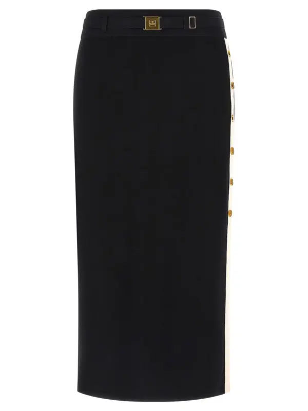 Elisabetta Franchi Knitted Midi Skirt With Belt Detail - Nero/burro