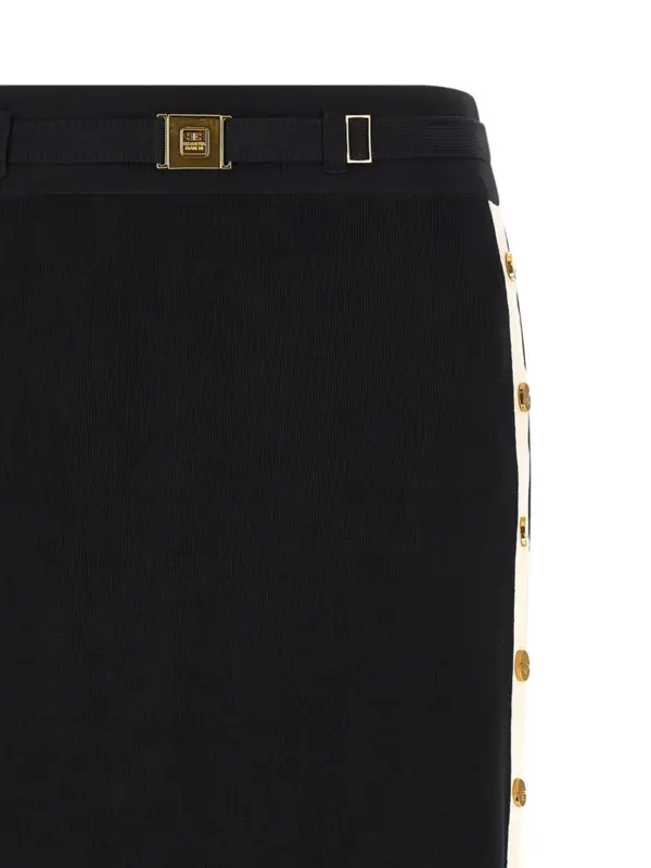 Elisabetta Franchi Knitted Midi Skirt With Belt Detail - Nero/burro